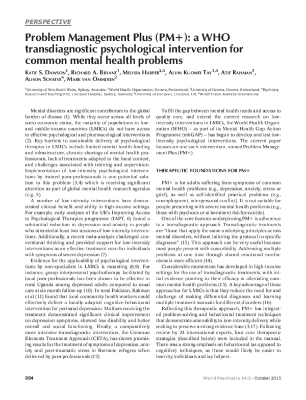 (PDF) Problem Management Plus (PM+): a WHO transdiagnostic ...