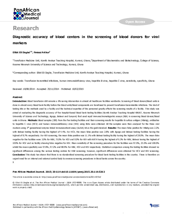 (PDF) Diagnostic accuracy of blood centers in the screening of blood ...
