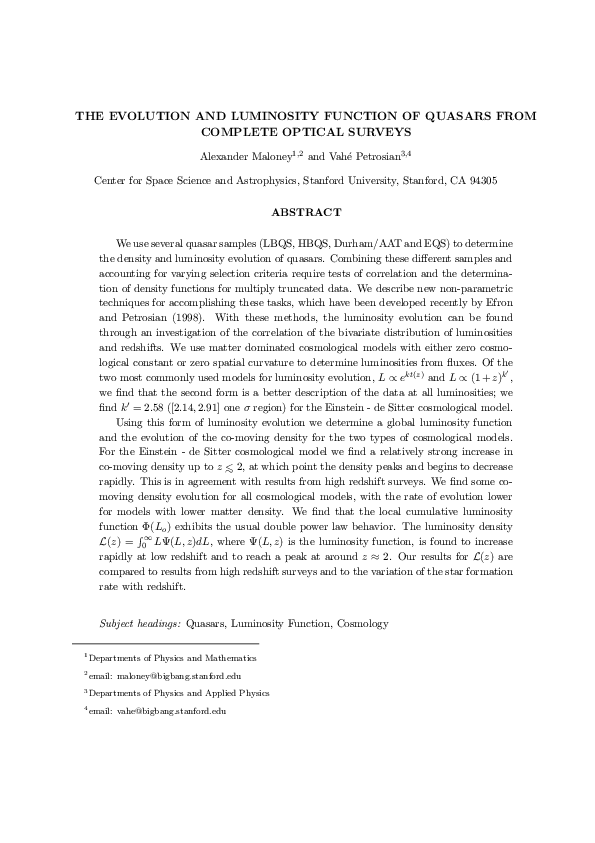 (PDF) The Evolution and Luminosity Function of Quasars from Complete ...