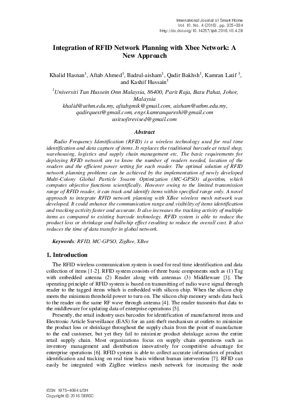 (PDF) Integration of RFID Network Planning with Xbee Network: A New Approach | Qadir Bakhsh ...