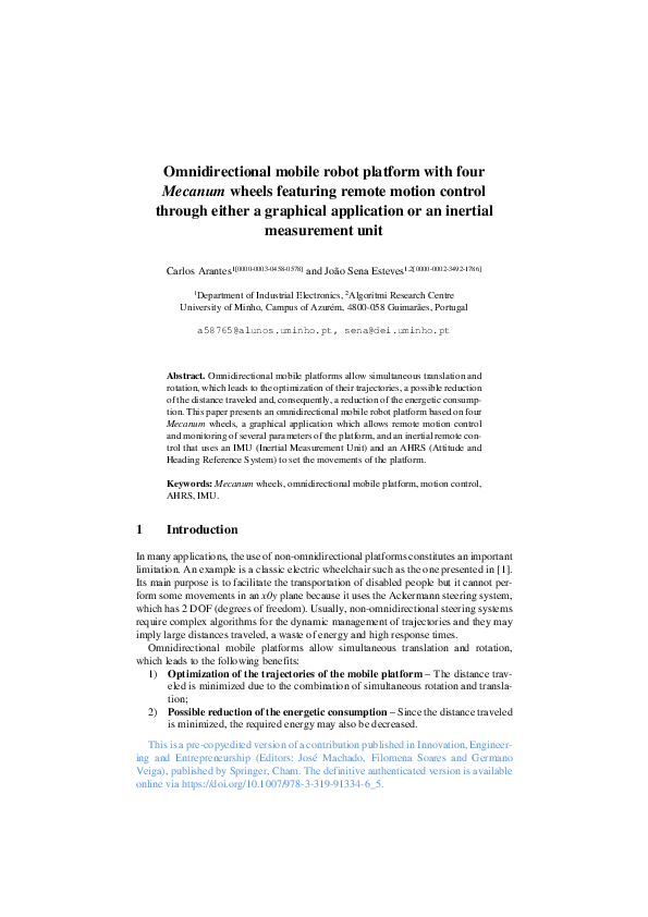 Pdf Omnidirectional Mobile Robot Platform With Four Mecanum Wheels Featuring Remote Motion