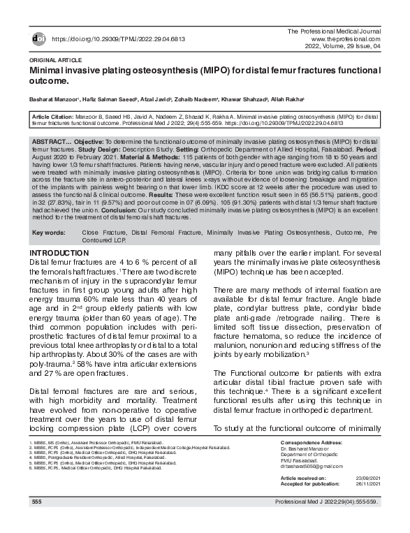 (PDF) Minimal invasive plating osteosynthesis (MIPO) for distal femur ...