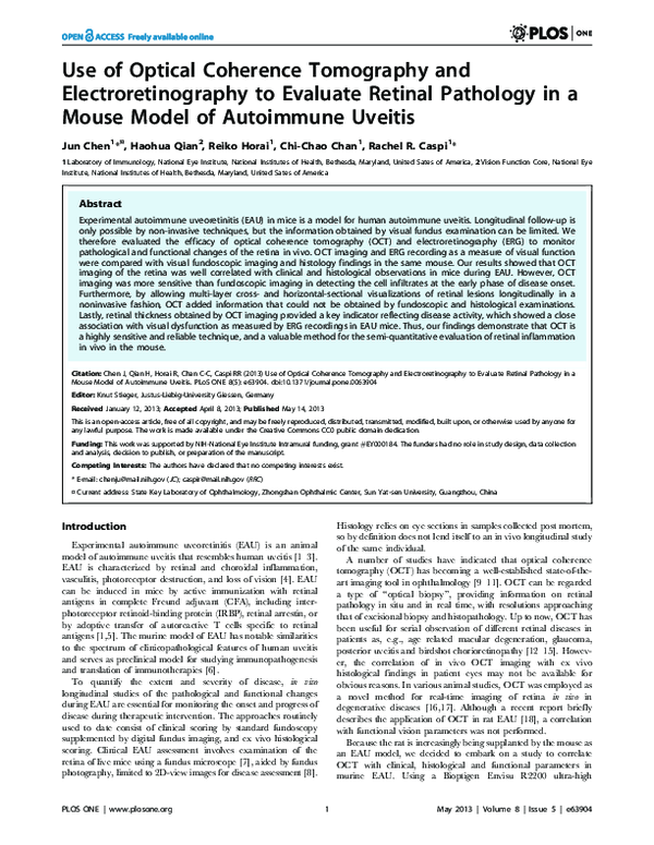 (PDF) Use of Optical Coherence Tomography and Electroretinography to ...