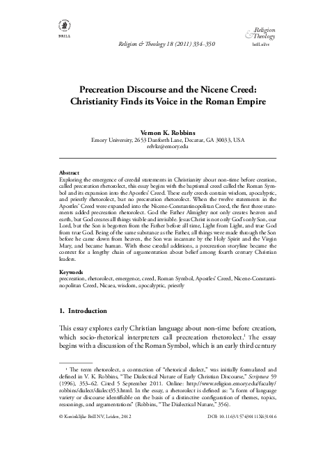 (PDF) Precreation Discourse and the Nicene Creed: Christianity Finds ...