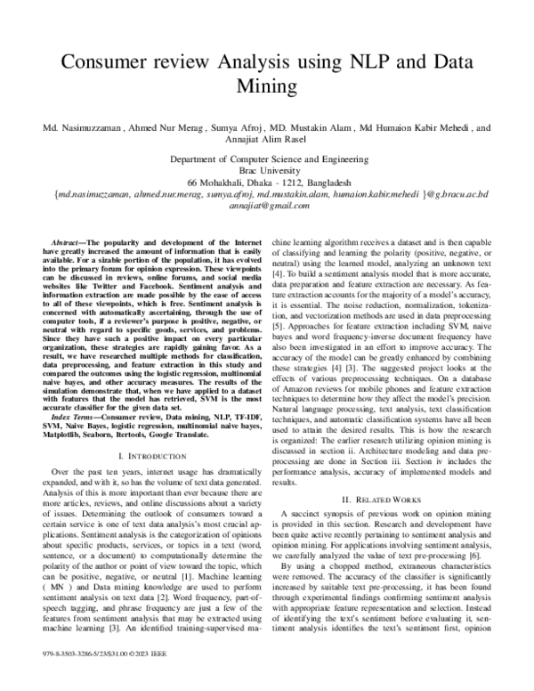 (PDF) Consumer review Analysis using NLP and Data Mining