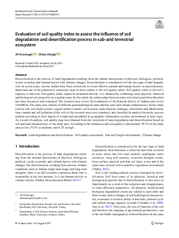 (PDF) Evaluation of soil quality index to assess the influence of soil degradation and ...