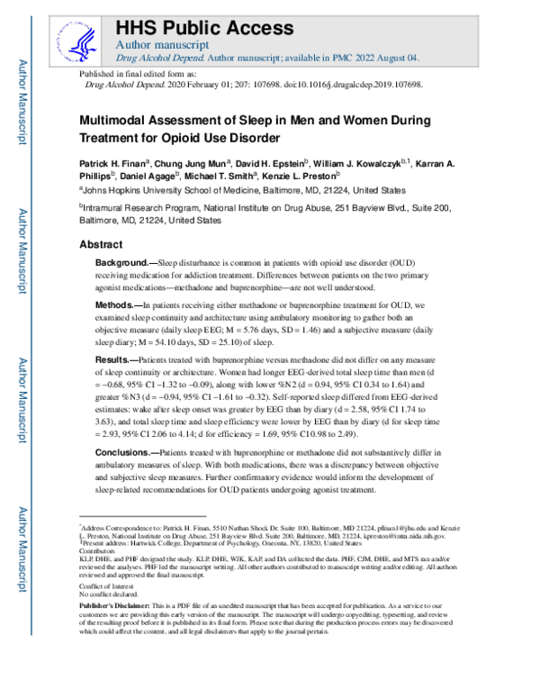 (PDF) Multimodal assessment of sleep in men and women during treatment for opioid use disorder