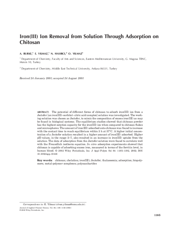 (PDF) Iron(III) ion removal from solution through adsorption on chitosan | Osman Can YILMAZ ...
