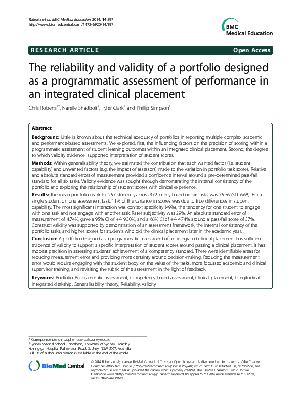 (PDF) The reliability and validity of a portfolio designed as a ...