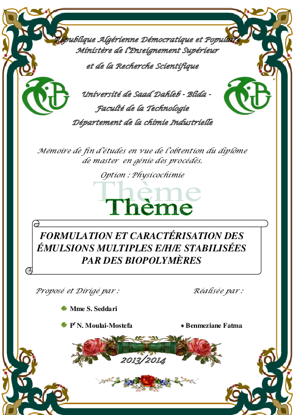 (PDF) Memoire de fin detude theme FORMULATION ET CARACTERISATION DES ...