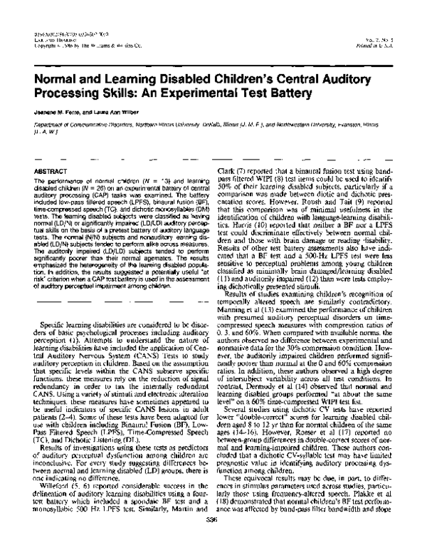 (PDF) Normal and Learning Disabled Childrenʼs Central Auditory Processing Skills