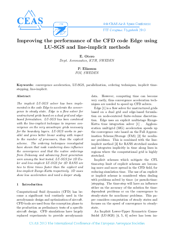 Pdf Improving The Performance Of The Cfd Code Edge Using Lu Sgs And Line Implicit Methods 5528