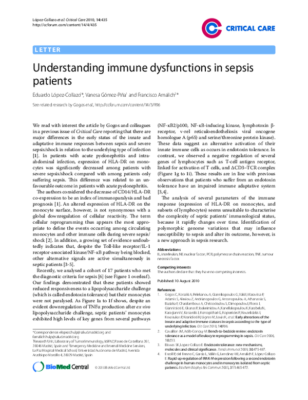 (PDF) Understanding immune dysfunctions in sepsis patients