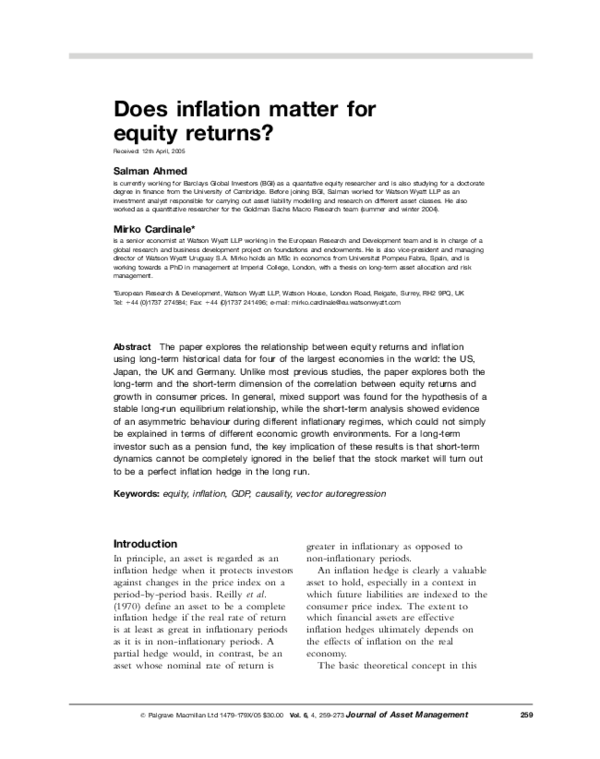 (PDF) Does inflation matter for equity returns?