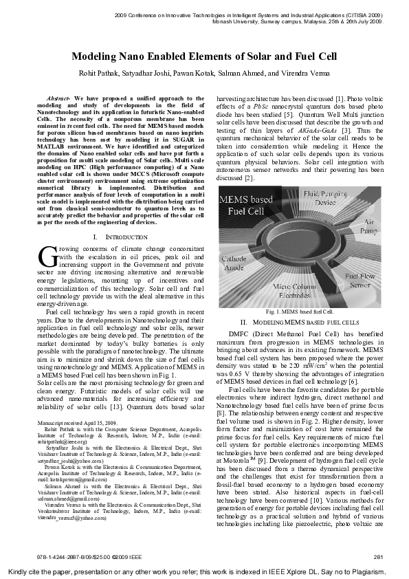 (PDF) Modeling Nano enabled elements of solar and fuel cell