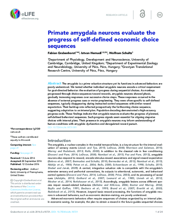 (PDF) Primate amygdala neurons evaluate the progress of self-defined ...