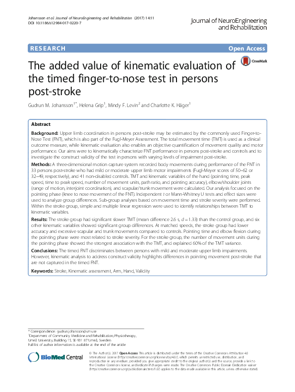 (PDF) The added value of kinematic evaluation of the timed finger-to ...