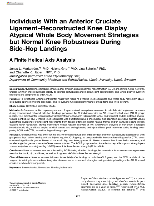 (PDF) Individuals With an Anterior Cruciate Ligament–Reconstructed Knee ...