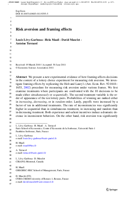 (PDF) Risk aversion and framing effects