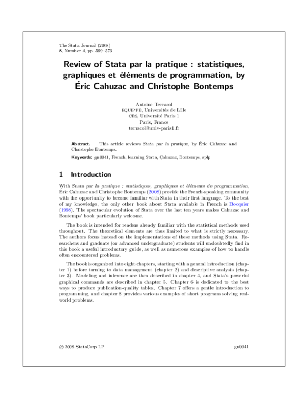 (PDF) Review of Stata Par La Pratique: Statistiques, Graphiques et ...