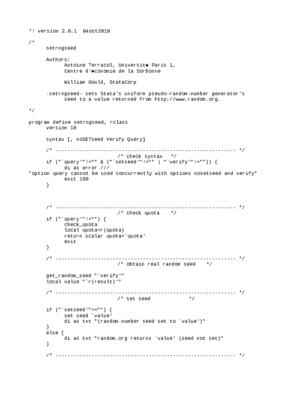 Setrngseed Stata Module To To Set Random Number Seed Using Truly Random Integer From