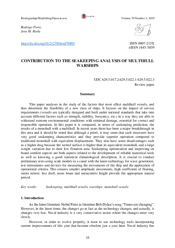 (PDF) Contribution to the Seakeeping Analysis of Multihull Warships