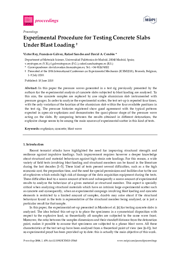 (PDF) Experimental Procedure for Testing Concrete Slabs Under Blast Loading
