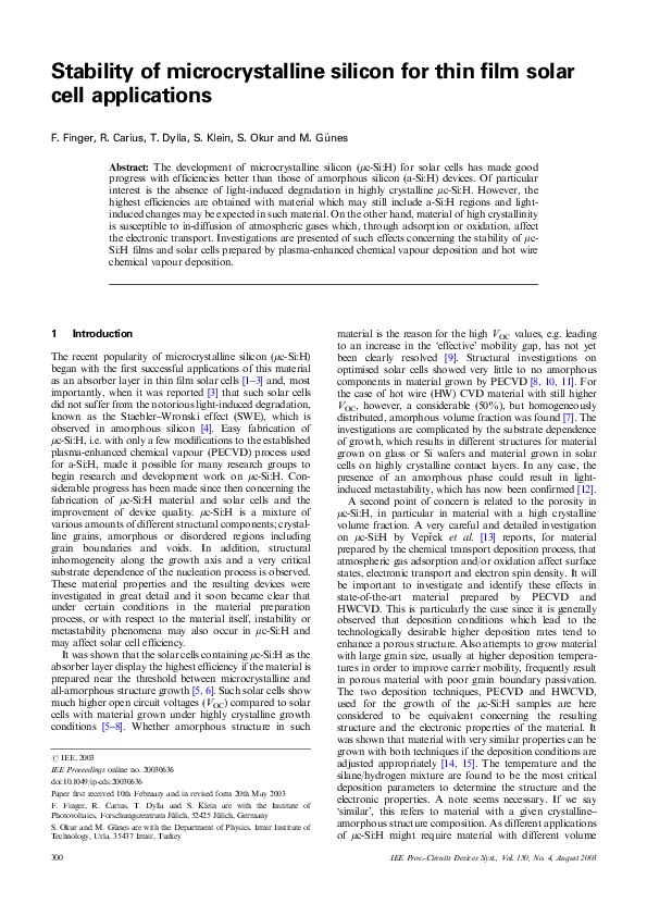 (PDF) Stability of microcrystalline silicon for thin film solar cell ...