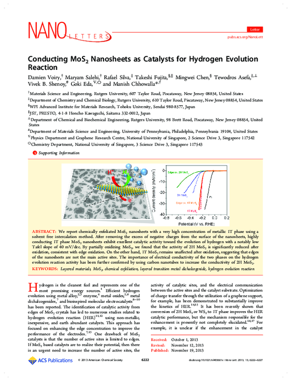 (PDF) Conducting MoS2 Nanosheets as Catalysts for Hydrogen Evolution ...