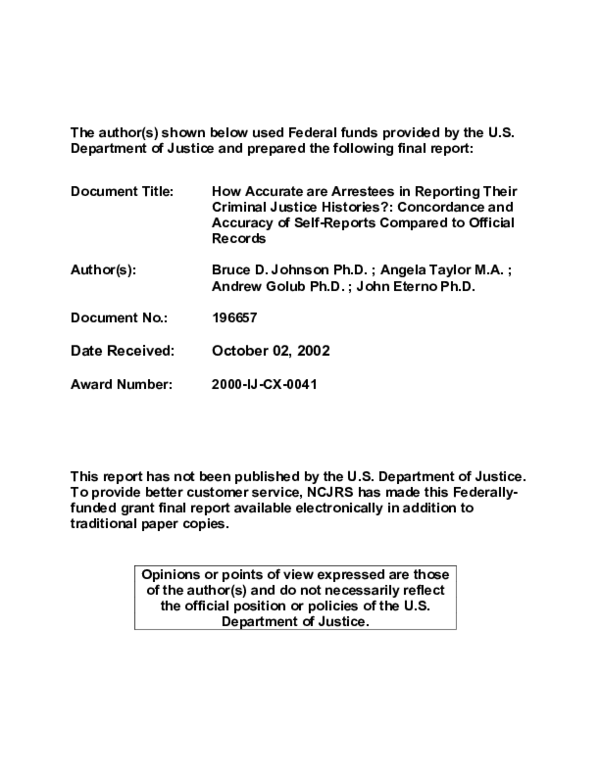 (PDF) How Accurate Are Arrestees in Reporting Their Criminal Justice ...