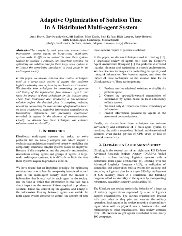 Pdf Adaptive Optimization Of Solution Time In A Distributed Multi Agent System Robert Bobrow 
