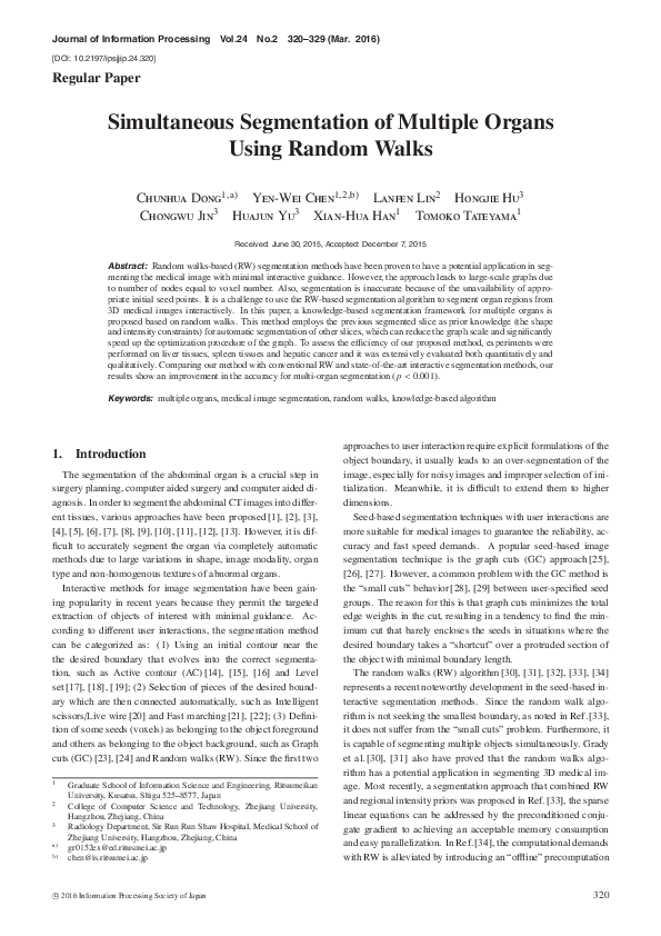 (PDF) Simultaneous Segmentation of Multiple Organs Using Random Walks