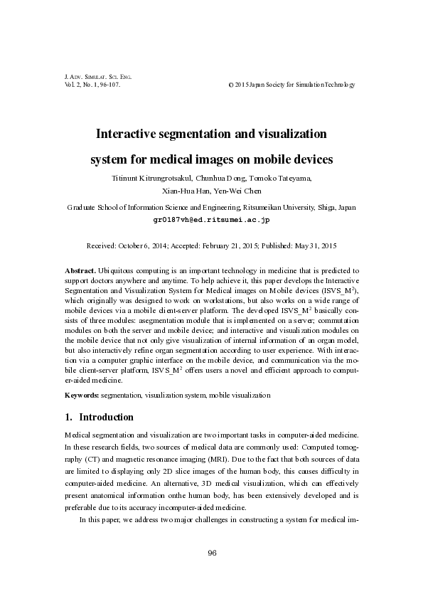 (PDF) Interactive segmentation and visualization system for medical images on mobile devices