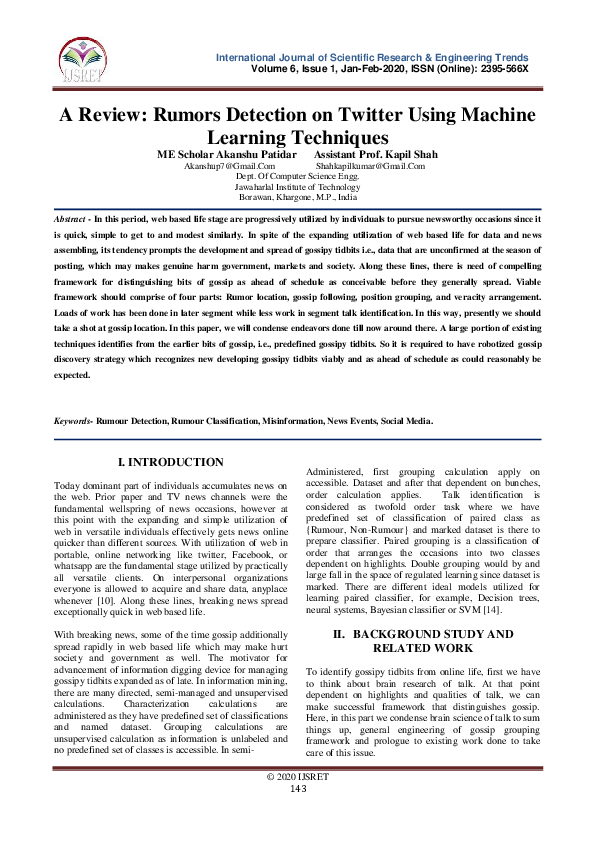 (PDF) Rumor Detection on Twitter: A Machine Learning Review