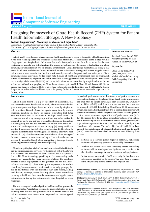 (PDF) Designing Framework of Cloud Health Record (CHR) System for ...