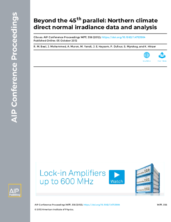 (PDF) Beyond the 45th parallel: Northern climate direct normal ...