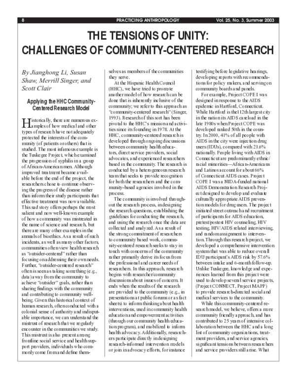 (PDF) The Tensions of Unity: Challenges of Community-Centered Research