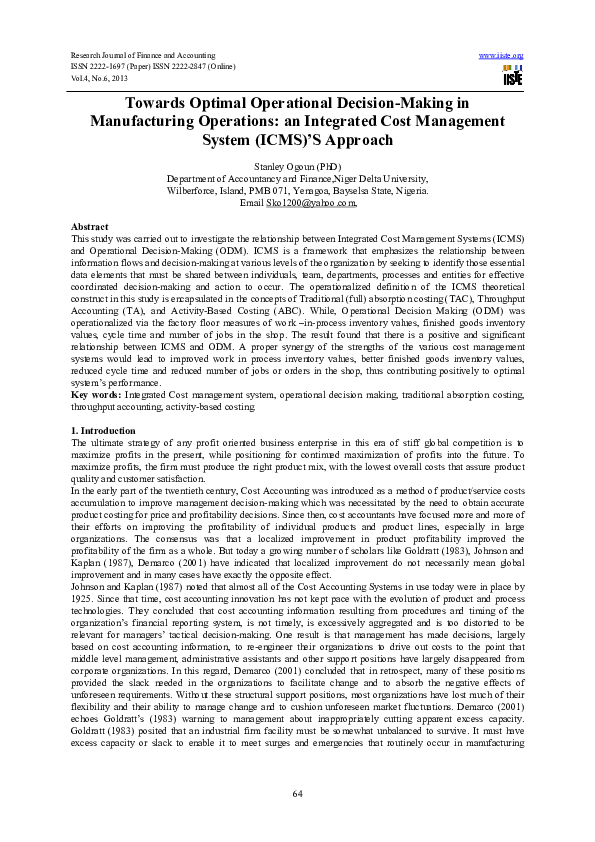 (PDF) Towards Optimal Operational Decision-Making in Manufacturing ...