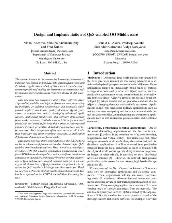 (PDF) Design and Implementation of QoS Enabled OO Middleware