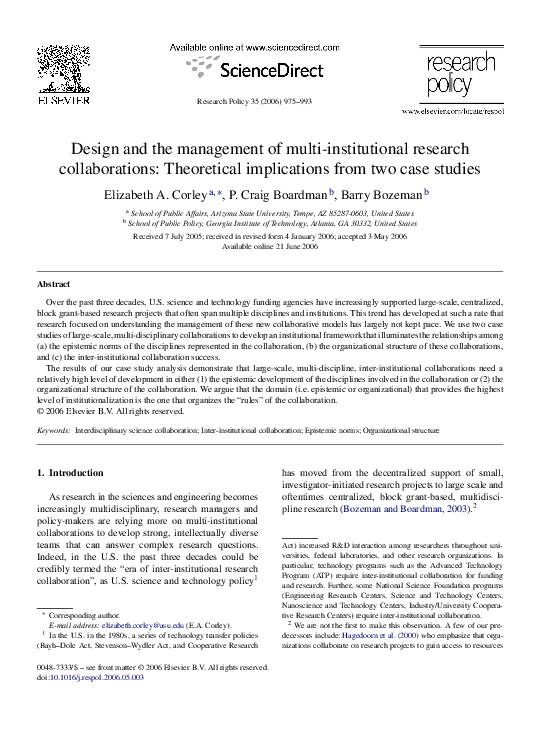 (PDF) Design and the management of multi-institutional research ...