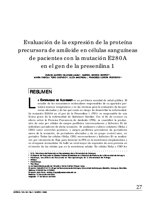 (PDF) Evaluación de la expresión de la proteína precursora de amiloide ...