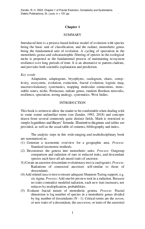 (PDF) Chapter 1 of Fractal Evolution, Complexity and Systematics
