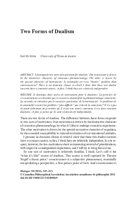 (PDF) Two Forms of Dualism | David Sosa - Academia.edu