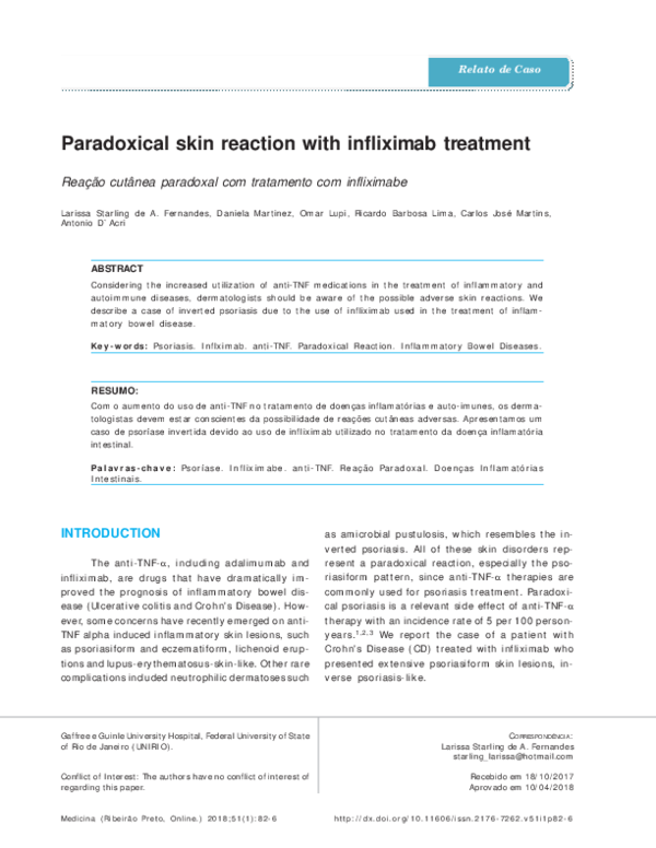 (PDF) Paradoxical skin reaction with infliximab treatment