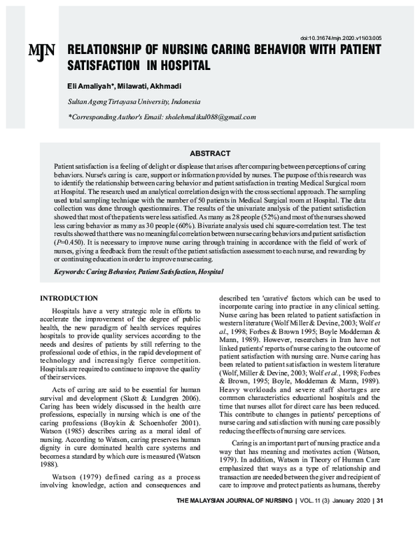 (PDF) Relationship of Nursing Caring Behavior with Patient Satisfaction ...