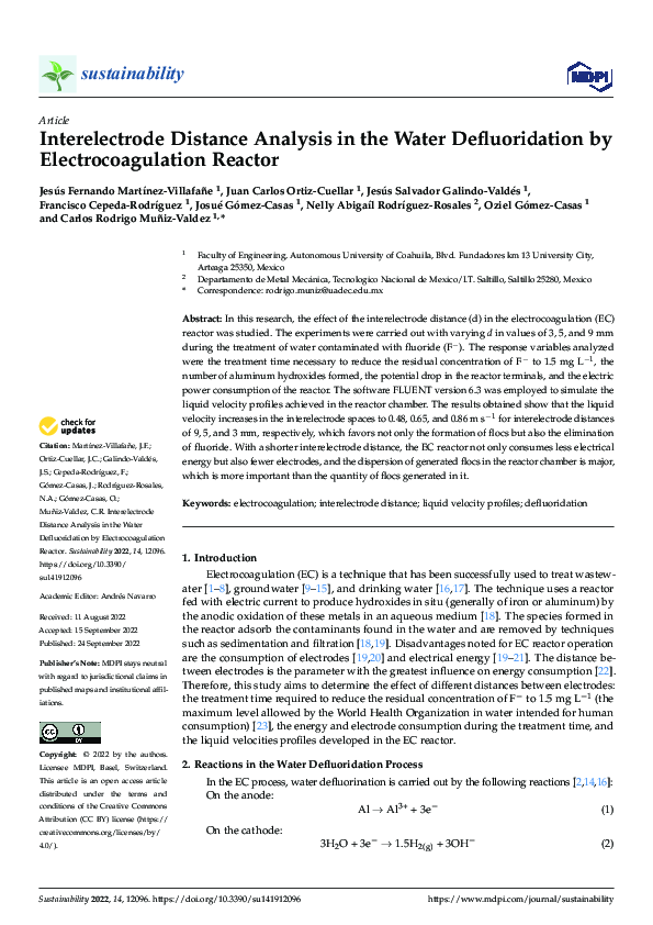 (PDF) Interelectrode Distance Analysis in the Water Defluoridation by ...