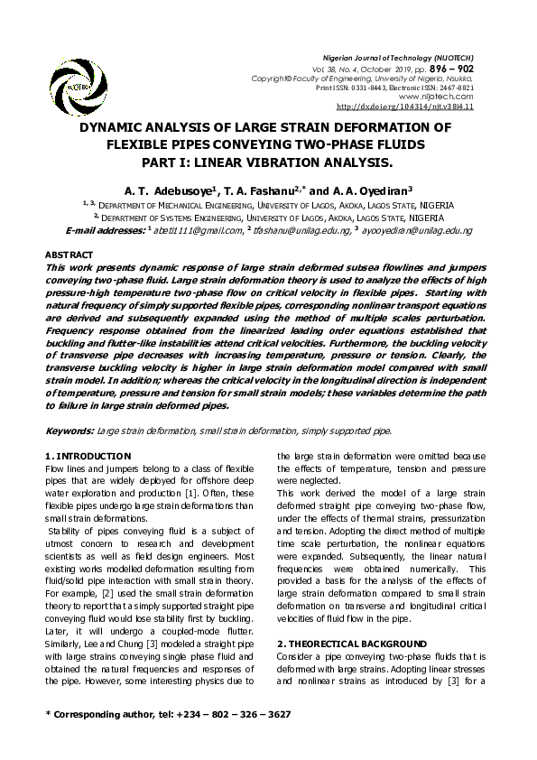 (PDF) Dynamic analysis of large strain deformation of flexible pipes conveying two-phase fluids ...