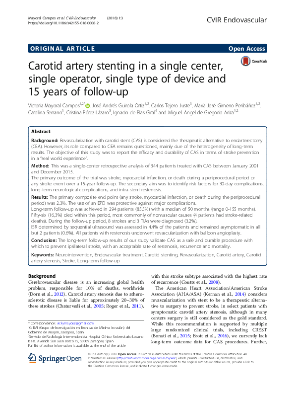 (PDF) Carotid artery stenting in a single center, single operator ...