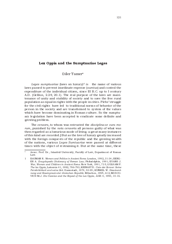 (PDF) Lex Oppia and the Sumptuariae Leges