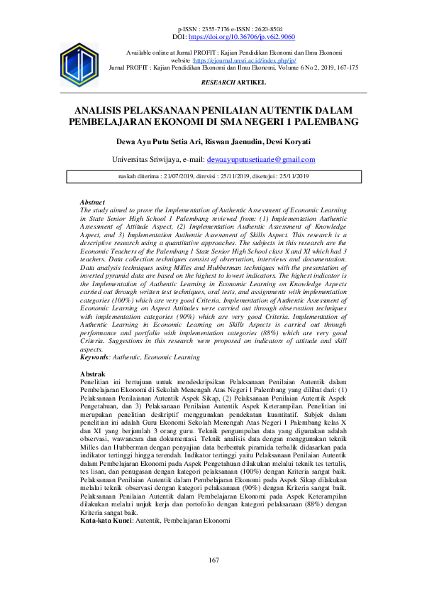 (PDF) Analisis Pelaksanaan Penilaian Autentik Dalam Pembelajaran Ekonomi DI Sekolah Menengah ...